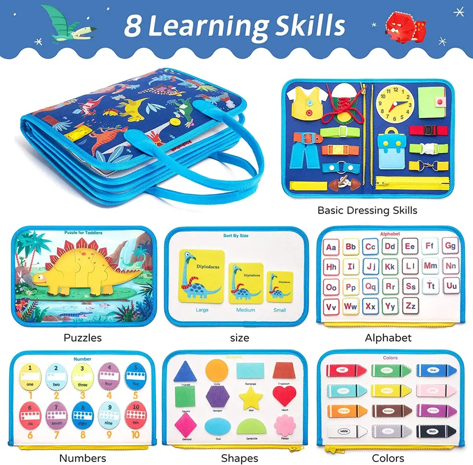 Montessori Busy Book – Dinosaur Preschool Learning Book – Sensory Quie ...