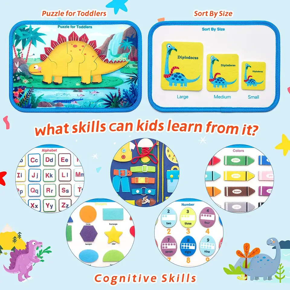 Montessori Busy Book – Dinosaur Preschool Learning Book – Sensory Quie ...